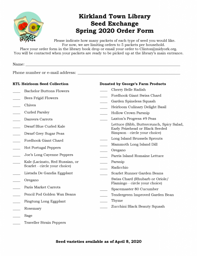 Seed order form UPDATED | Kirkland Town Library